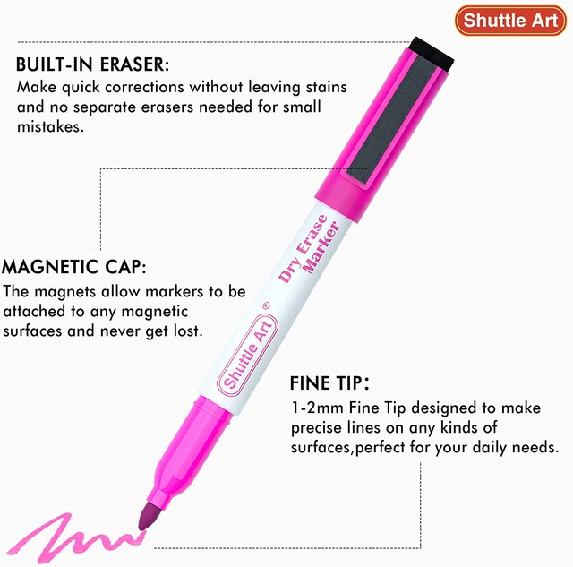 WHITEBOARD PENS, 15 Colours Magnetic Whiteboard Makers Fine Tip and ...