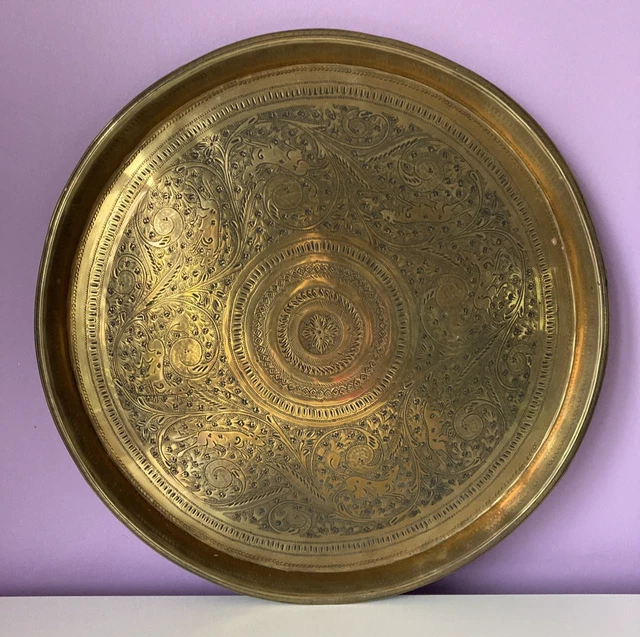 LARGE ANTIQUE BENARES Brass Tray Persian Mythical Creatures - 1.5 kg £ ...