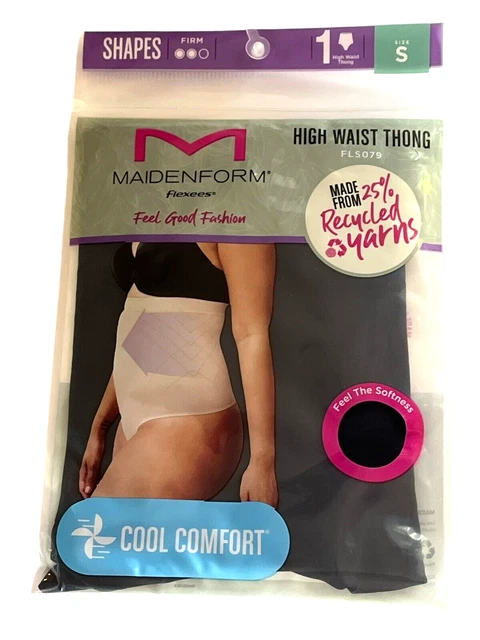 MAIDENFORM FLEXEES HIGH Waist Thong Womens Small Black FLS079 Tummy ...