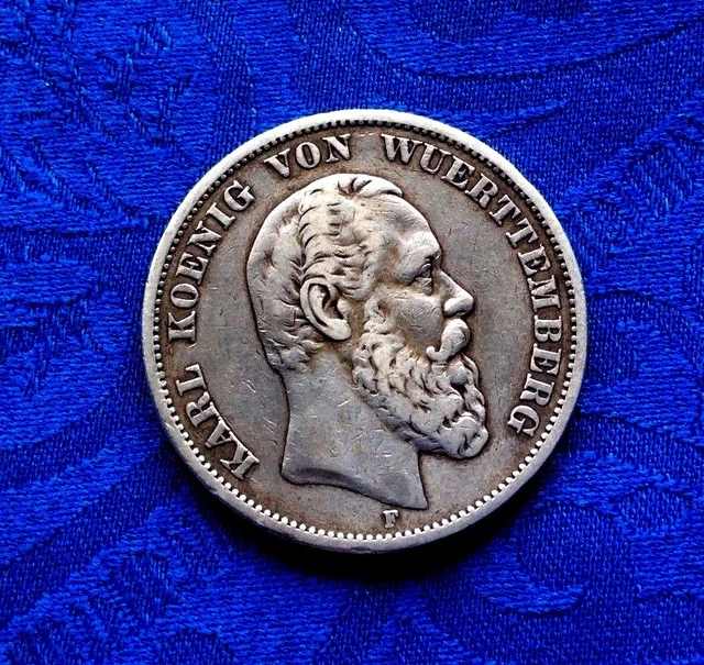 KARL KOENIG VON Wuerttemberg 1875 F Silver Coin $130.73 - PicClick CA
