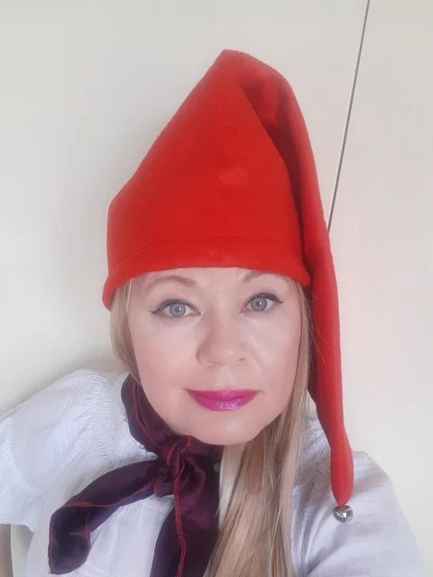 RED POINTED HAT Elf Gnome Pixie Dwarf Fairy Tale Fancy Dress Costume M ...