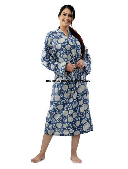 HAND BLOCK PRINT India Robes Cotton Beach Wear Gown Dress Sleepwear ...