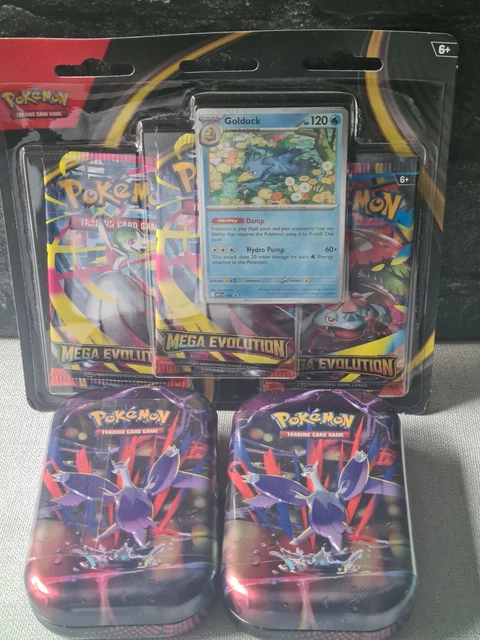 POKÉMON TCG MEGA Evolution Triple Blister Pack & Mini Tins - Neu EUR 45 ...