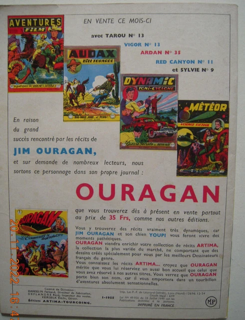 AUDAX 27 Janv 1955 Bill Tornade ARTIMA Tarou,Dynamic,Ardan,Météor ...