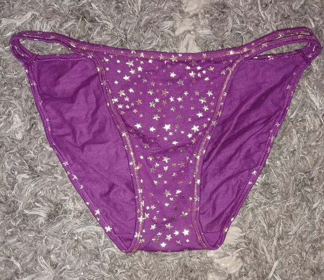 NEW VS STRAPPY Cotton String Bikini Panty Medium Purple Shine Stars $16 ...