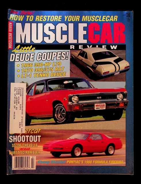 MUSCLE CAR REVIEW Magazine July 1988 Restoration Cars Chevelle Hurst ...