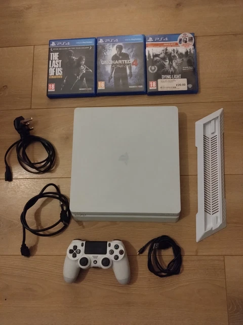 SONY PLAYSTATION 4 Slim White Console Glacier White Wired Controller 3 ...