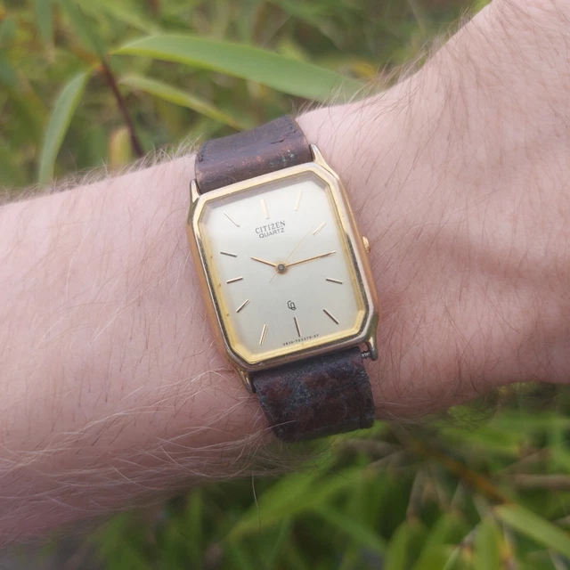 CITIZEN TANK MEN'S Watch Gold Tone - Brown Leather Strap Ref. 38 - 5263 ...