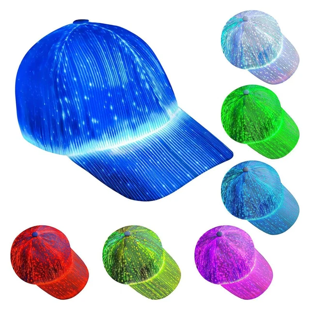 LED HATS BASEBALL Caps 7 Colors Glow Hat Unisex DJ Light Rave Fiber ...