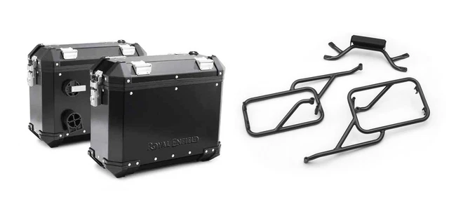 ROYAL ENFIELD HIMALAYAN BLACK Aluminium Panniers + Frames *SET* 1041284 ...