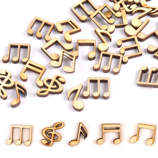 DIY CRAFT DECORATIVE Music Notes Wooden Natural Wood Embellishment ...