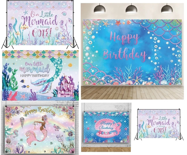 MERMAID BACKDROP GIRLS Happy Birthday Party Background Baby Shower ...