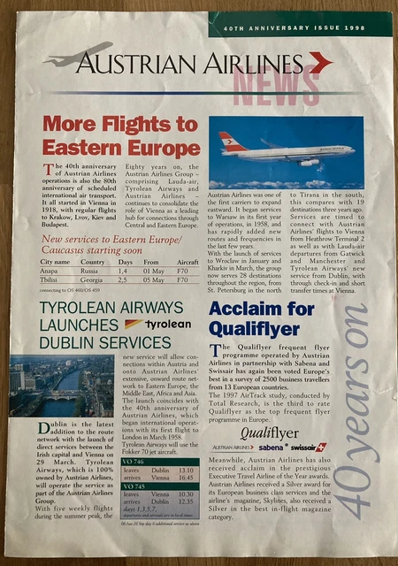 1998 AUSTRIAN AIRLINES History Brochure A340 Route Map Caravelle ...