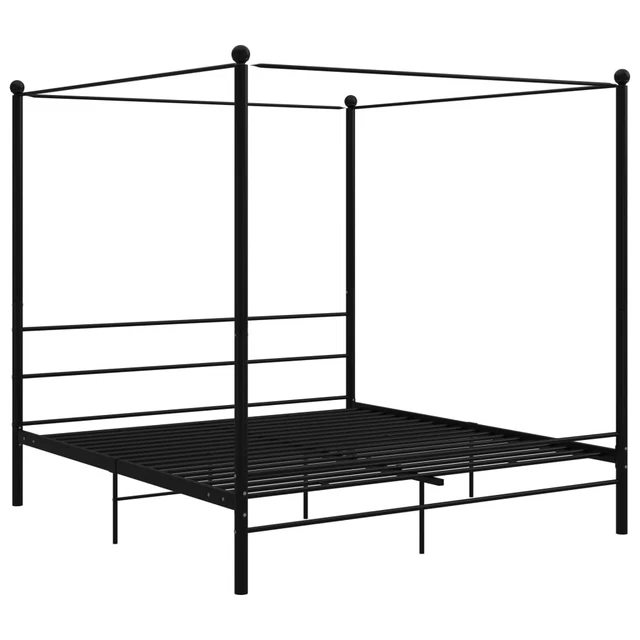 CANOPY BED FRAME Black Powder-Coated Metal 200 x 200 cm Sturdy Base ...