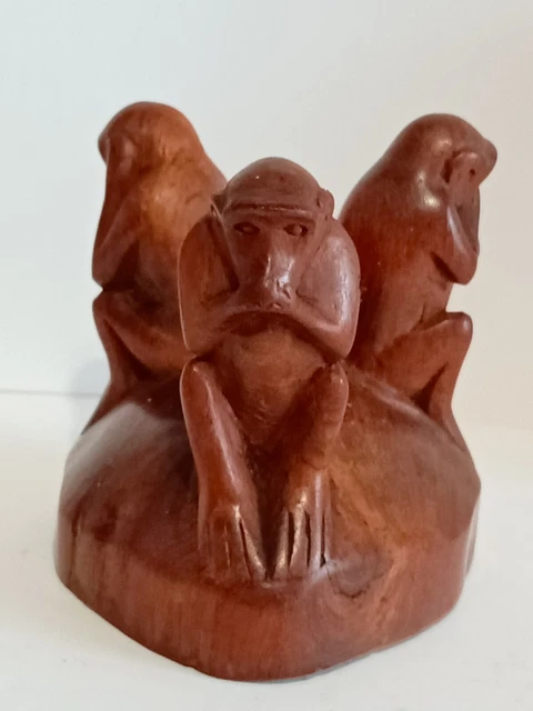 RARE VINTAGE 3 Wise Monkeys African Wood Carving £14.00 - PicClick UK