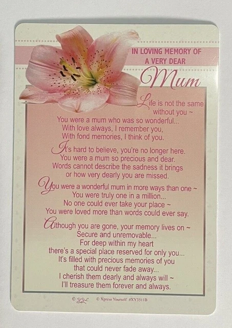 IN LOVING MEMORY Mum, Graveside memorial card, Remembrance £2.79 ...