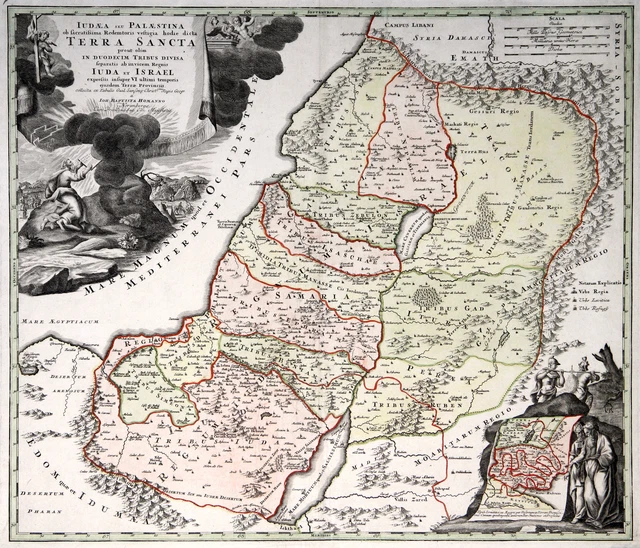 HOLY COUNTRY ISRAEL Palestine Original Copperplate Map Homann 1730 £349 ...