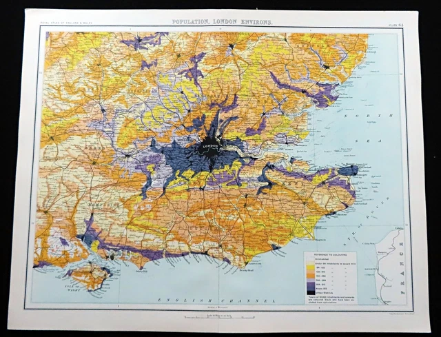 ANTIQUE MAP OF London Population Density Chart Distribution Victorian ...