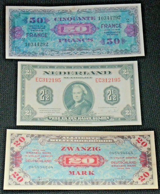 WWII 3 Bank Notes used by Allied Troops $5.06 - PicClick