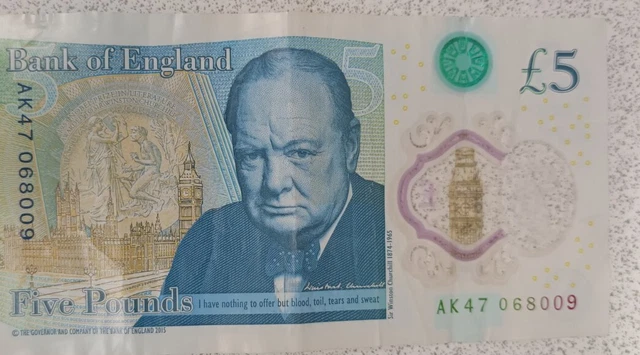 UNIQUE 5 POUND note AK47 068009 with a very low serial number ...