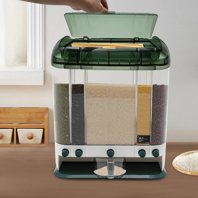 5-GRID CEREAL DISPENSER Grain Container Rice Storage Dry Food Box ...