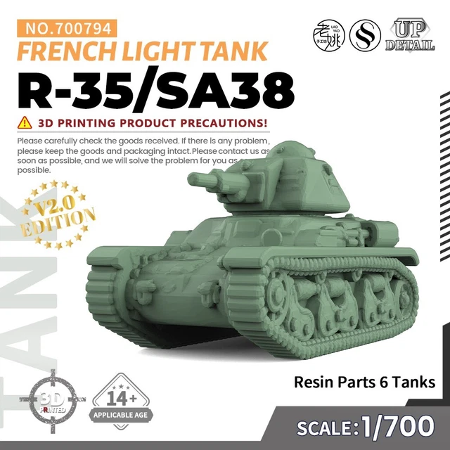 SSMODEL SS700794 1/700 Military Model Kit French R-35/SA38 Light Tank ...