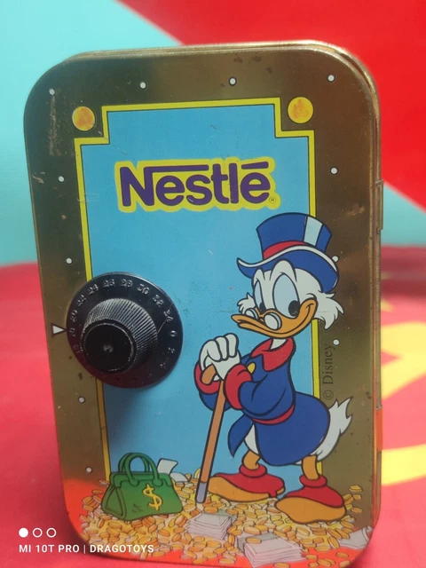 VINTAGE NESTLE DISNEY Tin Toy Coin Money Bank Combination Safe Uncle ...