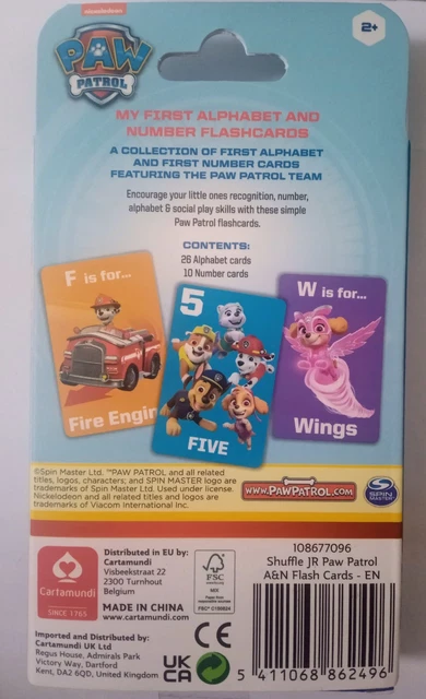 PAW PATROL ALPHABET and Number Learning Flash Cards | Stocking Filler ...