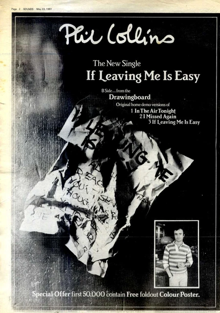F16 PICTURE SIZE Advert 15X11 Phil Collins : If Leaving Me Is Easy £5. ...