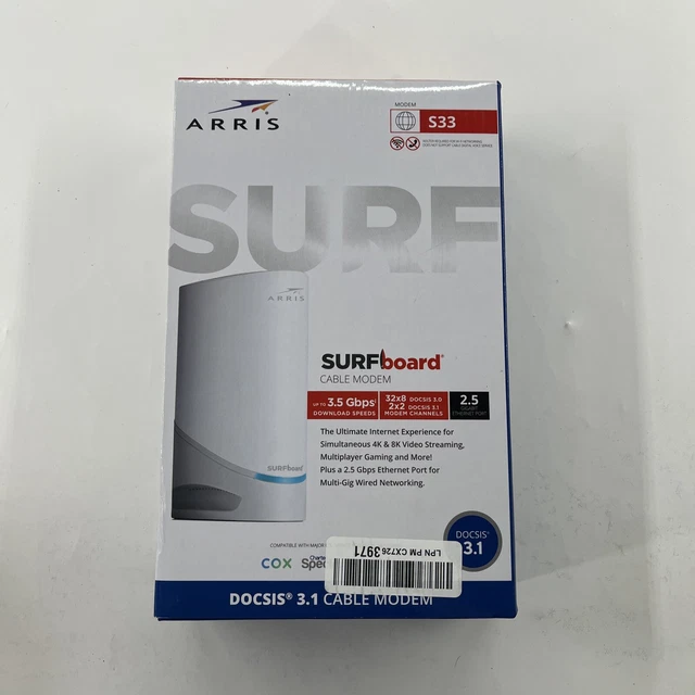ARRIS SURFBOARD S33 Docsis 3.1 Multi-gigabit Cable Modem w/2.5 Gbps ...