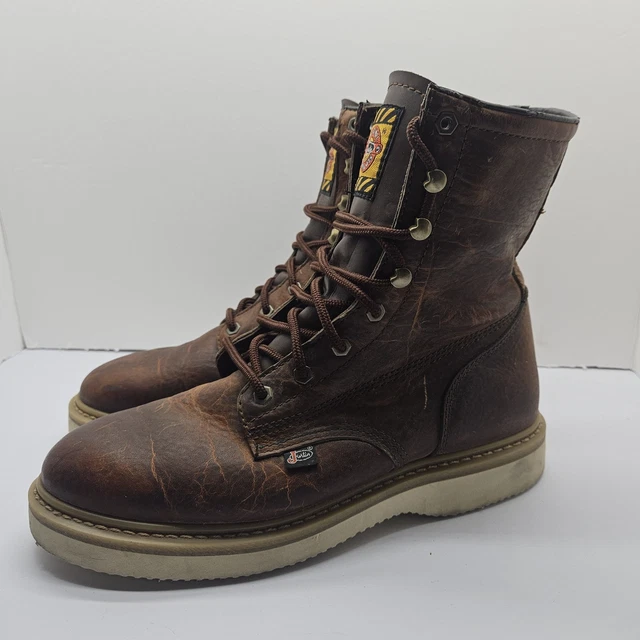 JUSTIN MENS ORIGINAL 9” Brown Leather Work Boots Axe Wedge Heel Size 11 ...