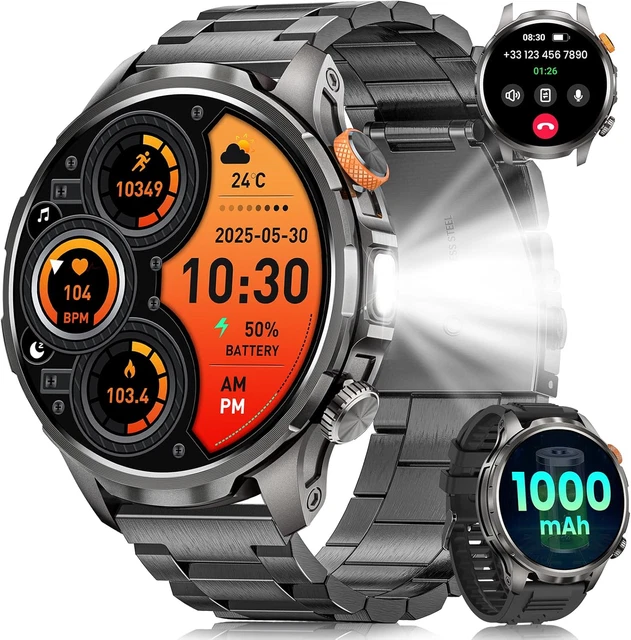 SMARTWATCH UOMO MILITARE Con 1000Mah/Torcia LED/5ATM, 1,91" AMOLED ...