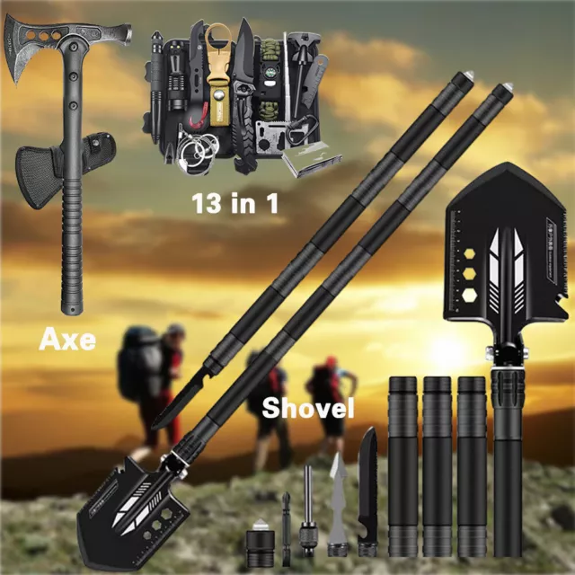 TACTICAL FOLDING SHOVEL Axe Hammer 13in1 Outdoor Survival Gear Kit ...