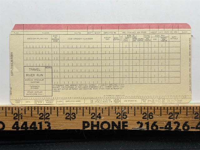 1950S 1960S EMPLOYEE Time Card Unknown River Run ? Vintage £5.56 ...