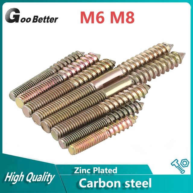 M6 M8 DOUBLE Ended Threaded Bar Self Tapping Screw Stud Wood Dowel ...