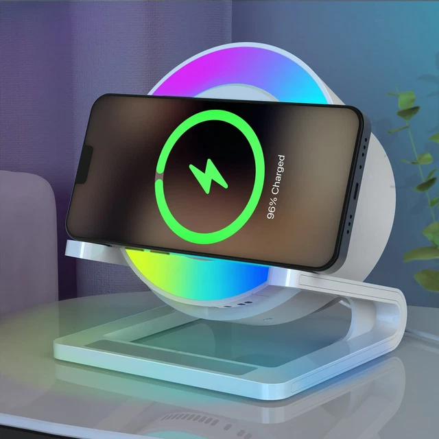 BLUETOOTH SPEAKER LAMP with 15W Wireless Charger & Colour Night Light ...