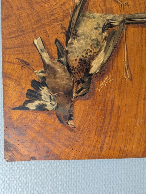TABLEAU TROMPE-L'OEIL GIBIER huile sur panneau signé V. Olivier 1900 ...