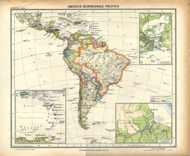 CARTA GEOGRAFICA ANTICA AMERICA DEL SUD 1939 Old Antique map EUR 22,00 ...