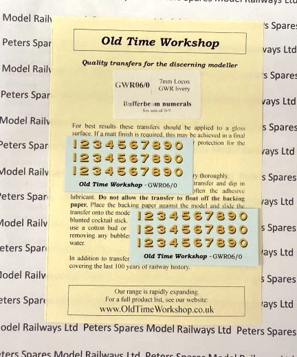 OLD TIME WORKSHOP GWR06/0 GWR Buffer Beam Numbers Decals (x3 Pairs) O ...