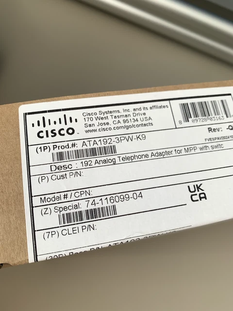 CISCO ATA192-3PW-K9 MULTIPLATFORM Analog Telephone Adapter £79.98 ...