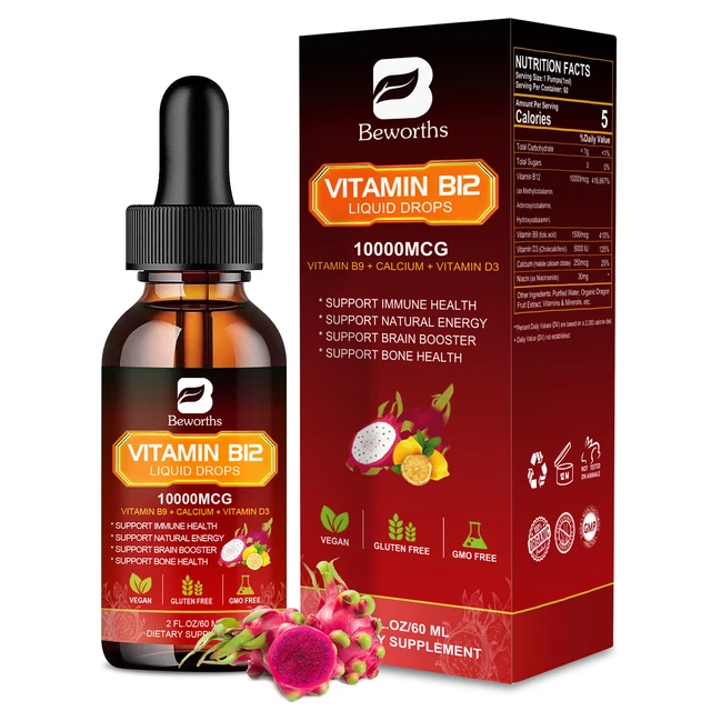 VITAMIN B12 LIQUID Drops Energy Boost, Focus Mood, Metabolism Support ...