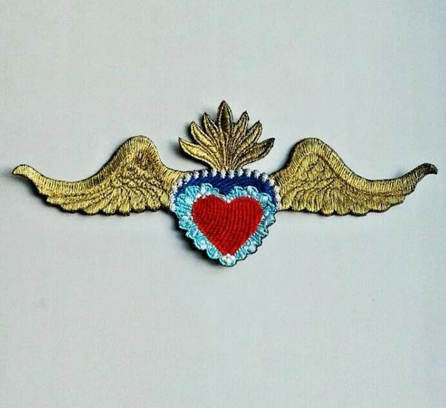 TOPPA RICAMATA DA cucire a mano Milagro Sacro cuore con ali EUR 22,12 ...