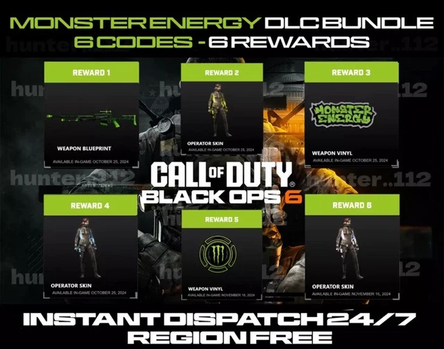 CALL OF DUTY Black Ops 6 Monster Energy Full Set Codes Operator Skins ...