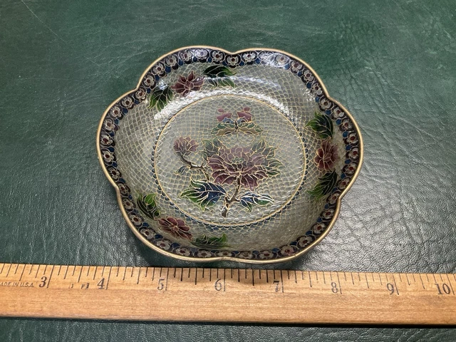 ANTIQUE CHINESE CLOISONNE Small Scallop Edge Dish Plate With Flower ...