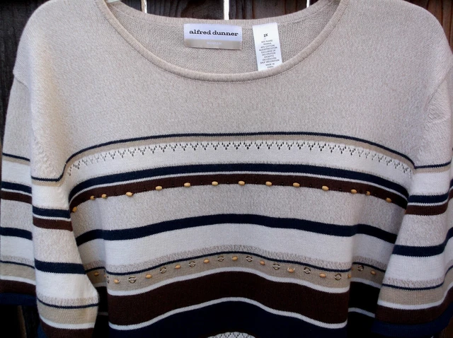 NWOT 💥 ALFRED DUNNER Woman 💥💎 INDOCHINE Short Sleeve Beaded Knit Top 2X ...