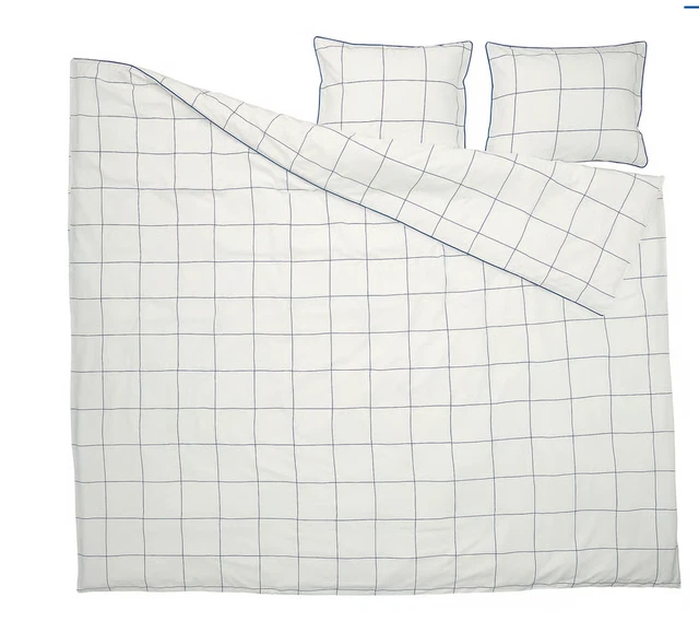 IKEA BREDVECKLARE DUVET Cover And 2 Pillowcases White Blue Check ...