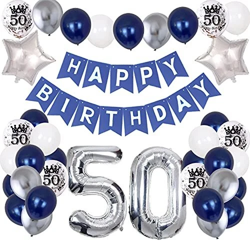 50th Birthday Decorations For Men Navy Blue And Silver 50 Years Old