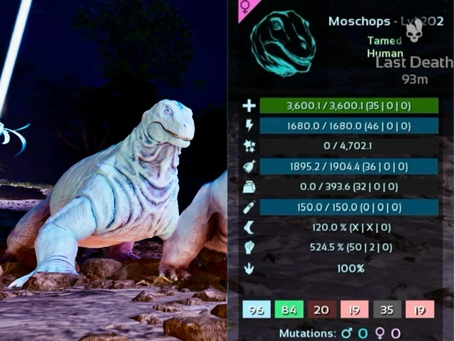 ARK SURVIVAL ASCENDED pve 524.5% Melee, Moschops, 100% Imprinting $3.60 ...