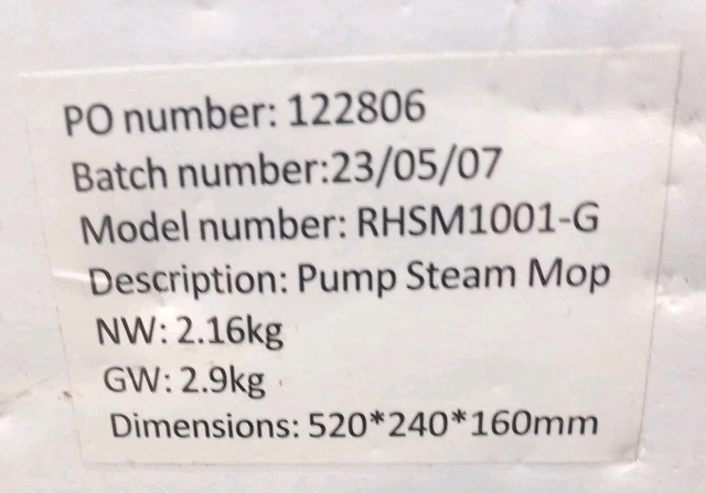 RUSSELL HOBBS STEAM & Clean Steam Mop White & Aqua Model Rhsm1001-G ...