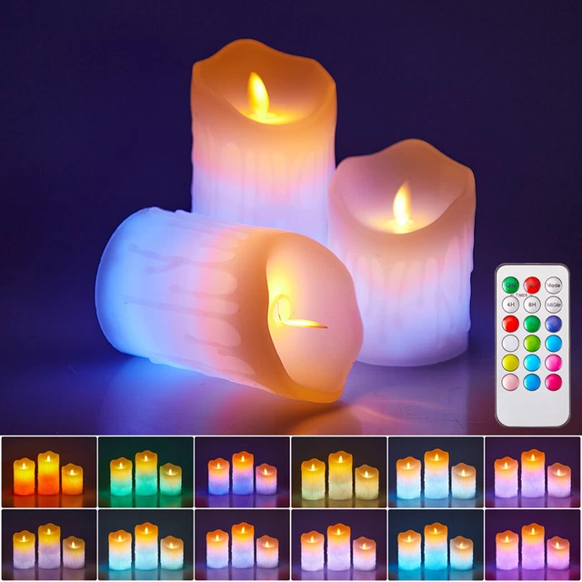 LED CANDLES WAX Pillar Flameless Flickering Color Changing Christmas ...